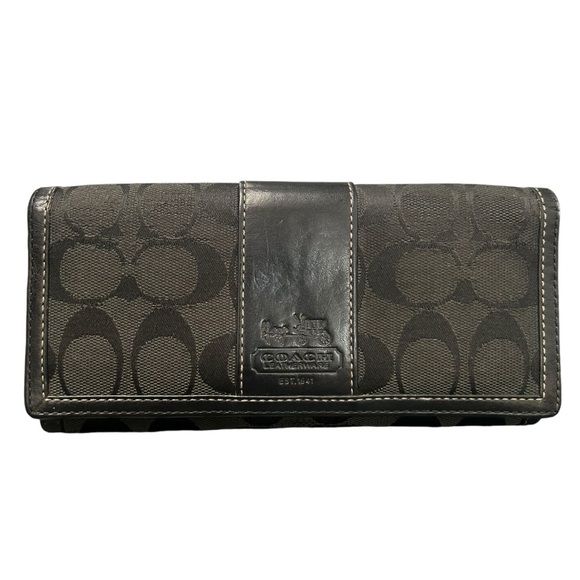 Coach | Bags | Coach Black Mono Continental Long Leather Snap Wallet ...